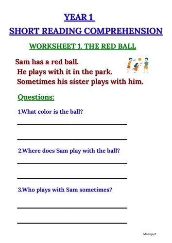 GRADE 1/YEAR 1/READING COMPREHENSION WORKSHEETS - WITH ANSWERS ...