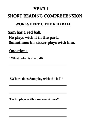 GRADE 1/YEAR 1/READING COMPREHENSION WORKSHEETS - WITH ANSWERS ...