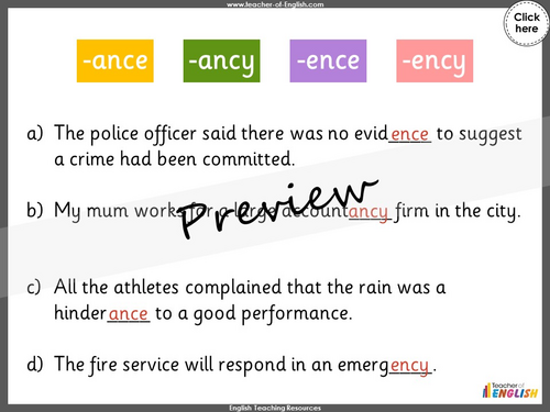 Words Ending in -ant, -ance, -ancy, -ent, -ence, -ency – KS2 Spelling ...