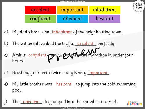 Words Ending in -ant, -ance, -ancy, -ent, -ence, -ency – KS2 Spelling ...