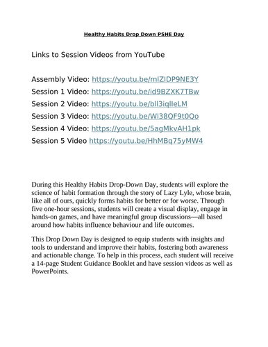 Healthy lifestyles – PSHE & Enterprise Drop Down Day | Teaching Resources