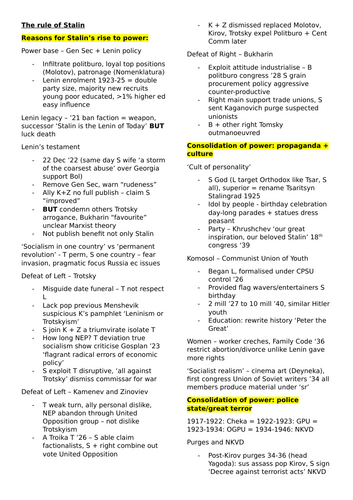 OCR A-level History Russia 1894-1941 - The Rule of Stalin Topic Summary ...