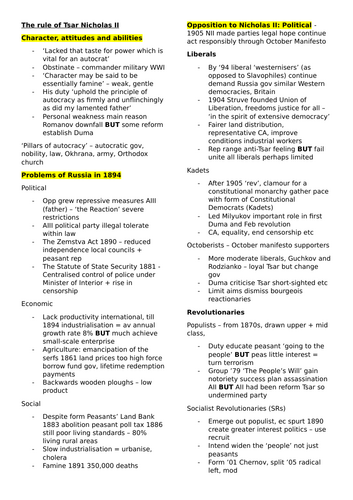 OCR A-level History Russia 1894-1941 - The Rule of Tsar Nicholas II ...