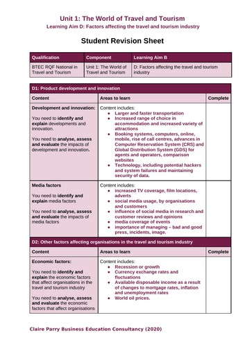 BTEC National in Travel and Tourism - Unit 1: The World of Travel and ...