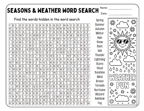 Seasons and Weather Word Search Activities: Science Vocabulary Puzzle ...