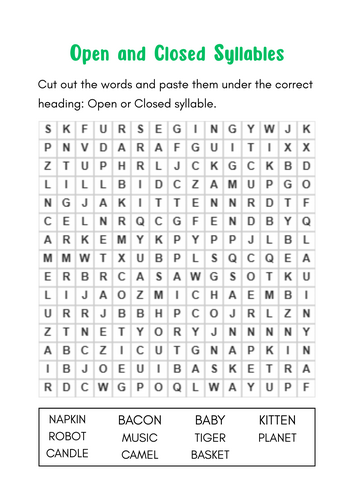 Printable Open and Closed Syllables Worksheet | Teaching Resources