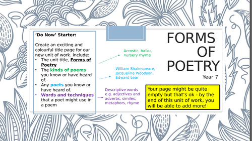 Forms of Poetry - KS3 English Scheme | Teaching Resources