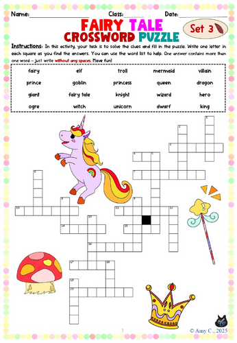Fairy Tale Colour / B&W Differentiated Crossword Puzzles Printables ...