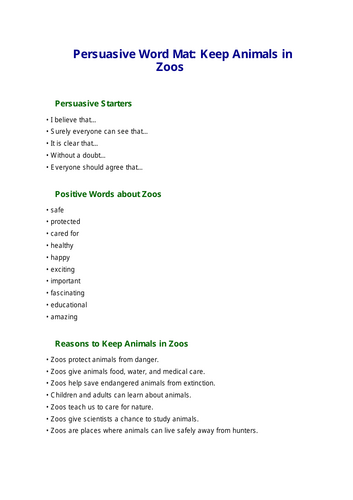 LKS2 unit - Persuasive Writing on Zoos | Teaching Resources