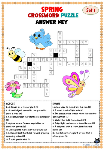 Spring Season Differentiated Colour / B&W Crossword Printables with ...