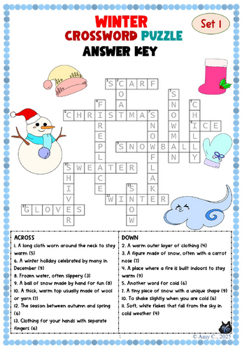 Winter Season Colour / B&W Differentiated Crossword Printables with ...