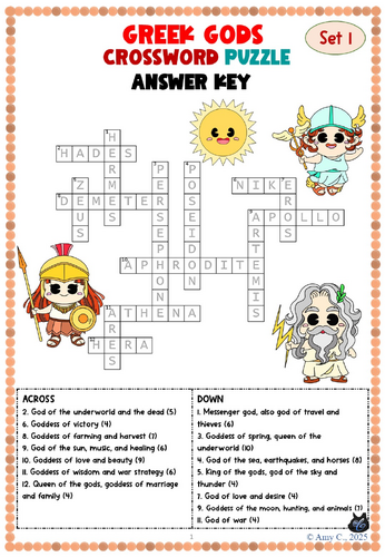 Greek Gods Differentiated Crossword Puzzles with Word Bank and Colour ...