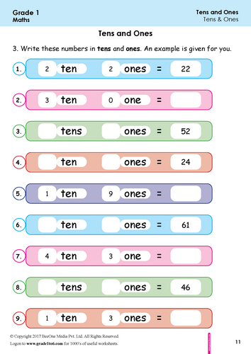 Grade 1 Place Value of Tens and Ones worksheets and Workbooks | Beeone ...