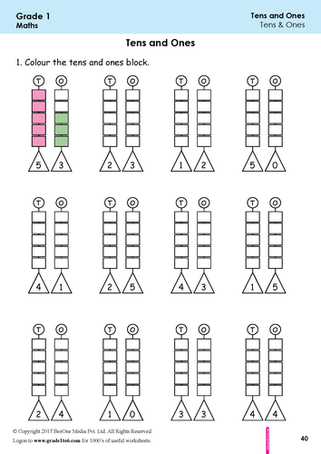 Grade 1 Place Value of Tens and Ones worksheets and Workbooks | Beeone ...