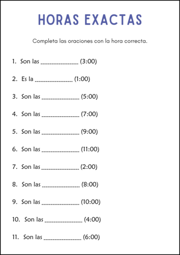 How to Tell Time Practice Activities Worksheets in Spanish - Cómo Decir ...