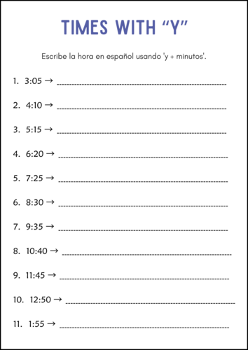 How to Tell Time Practice Activities Worksheets in Spanish - Cómo Decir ...