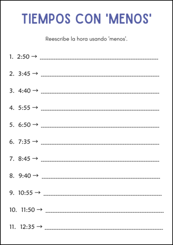 How to Tell Time Practice Activities Worksheets in Spanish - Cómo Decir ...