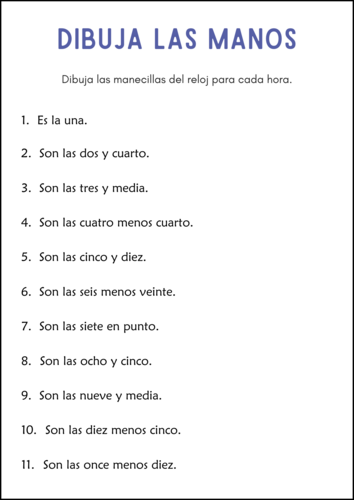 How to Tell Time Practice Activities Worksheets in Spanish - Cómo Decir ...