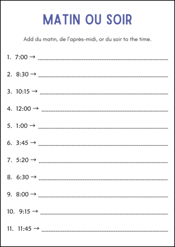 How to Tell Time Practice Activities Worksheets in French - Comment ...