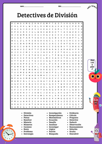 Division Detectives — Word Search Puzzle In Spanish Worksheet + Answer ...