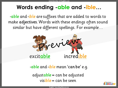 Words Ending in -able, -ible, -ably and -ibly | KS2 Spelling | Year 5 ...
