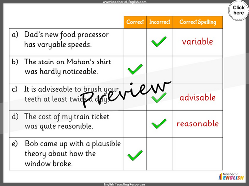 Words Ending in -able, -ible, -ably and -ibly | KS2 Spelling | Year 5 ...