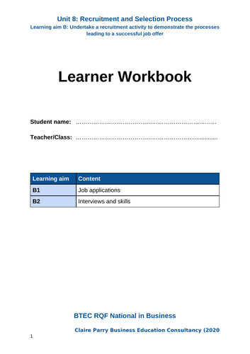 BTEC National in Business - Unit 8: Recruitment and Selection Process complete resource bundle ...
