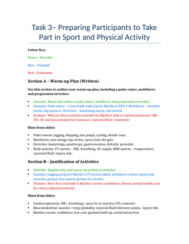BTEC Tech Award Sport (2022 Spec) – Component 1 Templates Tasks 1–3 ...