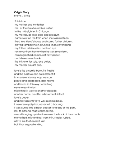 Eve L. Ewing’s Origin Story - (first assessment 2027) EDUQAS poetry ...