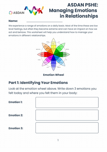 ASDAN PSHE - Building Healthy Relationships - Managing Emotions - A2 | Teaching Resources