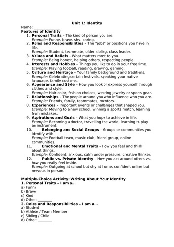 LCA English and Communications, Module 1 Unit 1 Identity | Teaching ...