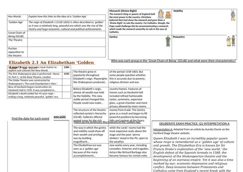 Elizabethan England GCSE Revision Worksheets (AQA Tailored) | Teaching ...