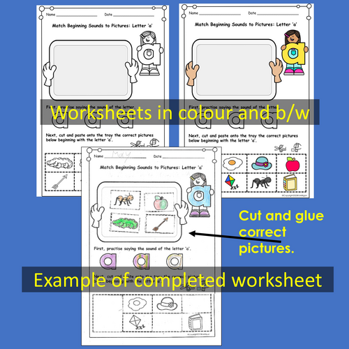 Alphabet Match Initial Beginning Letter Sounds to Pictures Worksheets ...