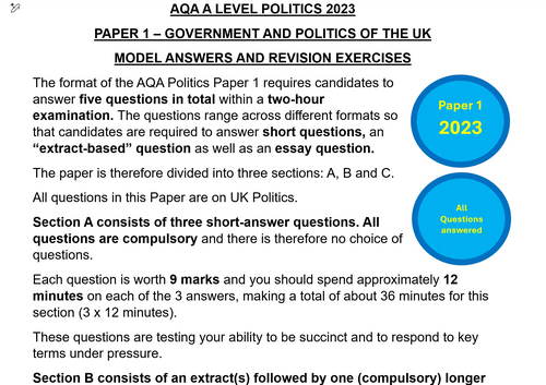 AQA A Level Politics Model Answers - Full Papers - Paper 1 - 2023 ...