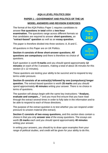 AQA A Level Politics Model Answers - Full Papers - Paper 1 - 2024 ...