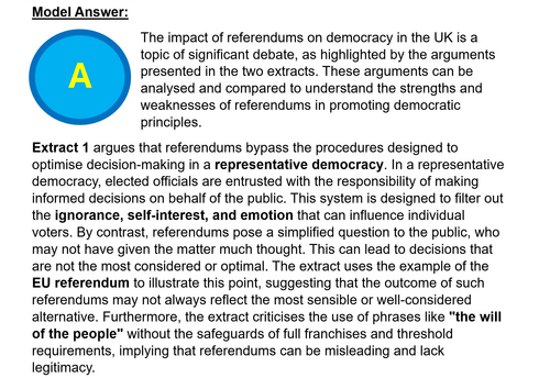 AQA A Level Politics Model Answers - Full Papers - Paper 1 - 2024 ...