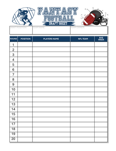 Fantasy Football Draft & Roster Sheets + Bonus Bye Week Calendar ...