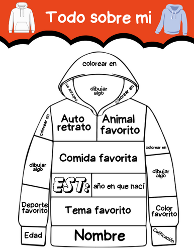 Spanish All about me Hoodie Activities: Sudadera con capucha Todo sobre ...