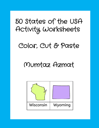 Geography: 50 States of the USA Color, Cut & Paste Activity Worksheets ...