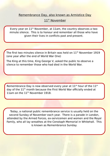 KS2 Remembrance/Armistice Day Information Sheet including Poppy as a ...