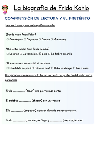 Frida Kahlo Biografia PRETÉRITO KS3/4 | Teaching Resources