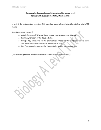 IAL Biology Unit 5 - Summary and Key Takeaways for the Scientific ...