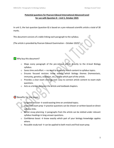 Paragraphs VS the syllabus - OCTOBER 2025 IAL Biology Unit 5 | Teaching ...