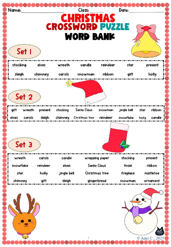 Christmas Differentiated Crossword Puzzles with Word Bank and Color/B&W ...