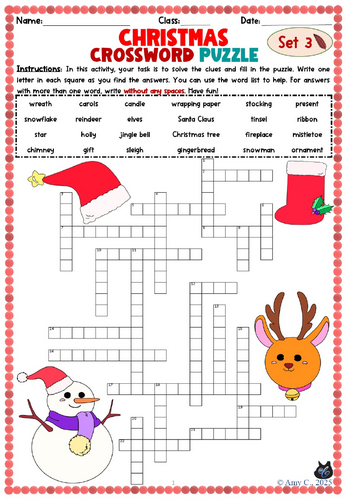 Christmas Differentiated Crossword Puzzles with Word Bank and Color/B&W ...
