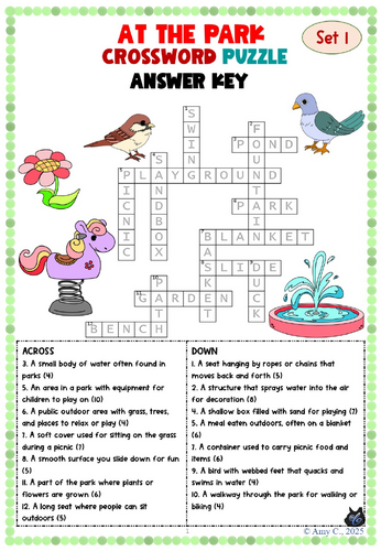 At the Park Color / B&W Differentiated Crossword Printables with Word ...