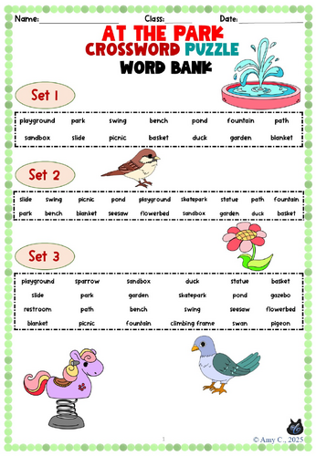 At the Park Color / B&W Differentiated Crossword Printables with Word ...