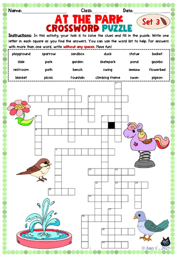 At the Park Color / B&W Differentiated Crossword Printables with Word ...