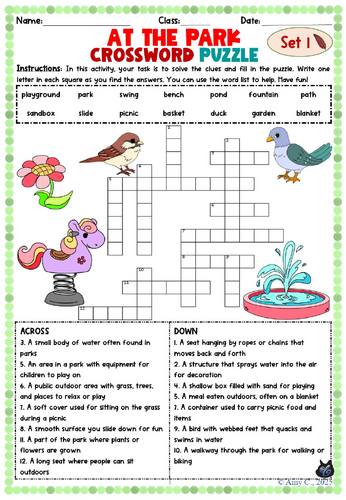 At the Park Color / B&W Differentiated Crossword Printables with Word ...