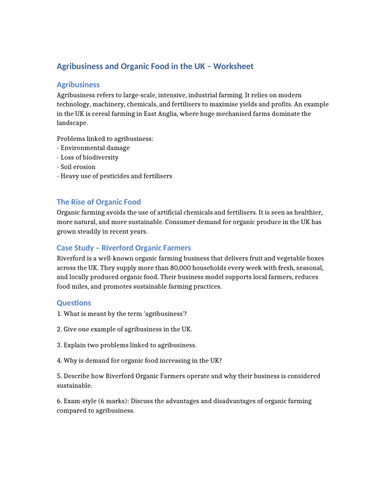 AQA GCSE Geography Provision of food in the U.K | Teaching Resources